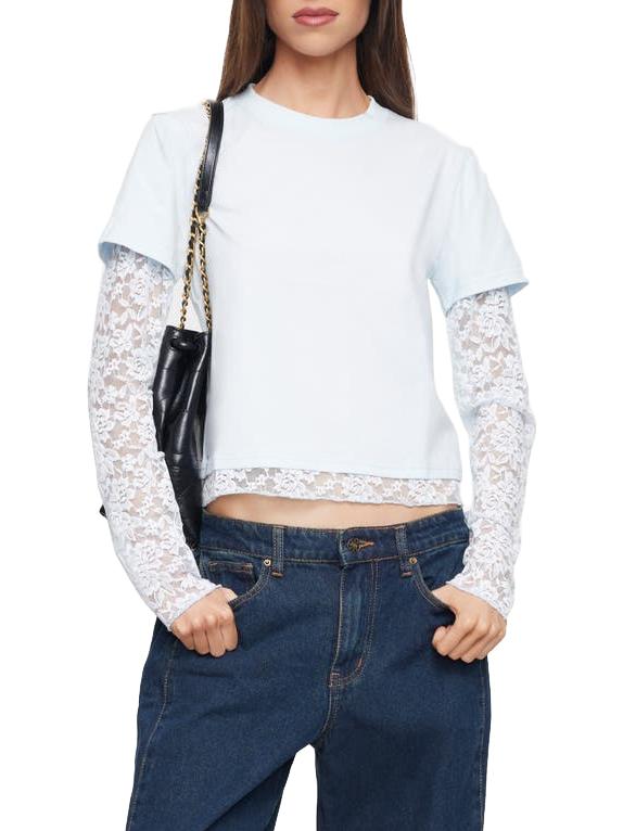 LIONESS LIONESS Layered Lace Trim Baby Tee